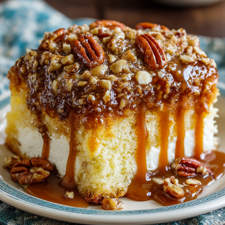 Butter Pecan Praline Poke Cake - The Comfort Spoon