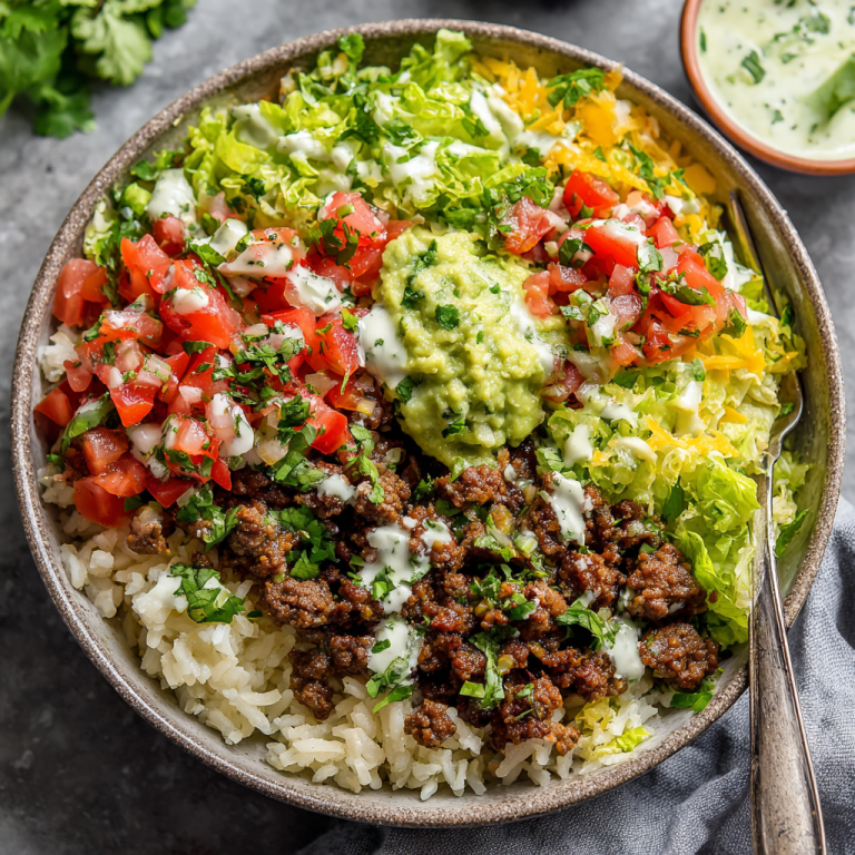 Beef & Guac Burrito Bowl with Cilantro Lime Dressing - The Comfort Spoon